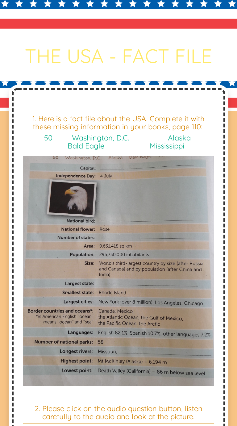 THE USA - FACT FILE | Interactive Worksheet by Mirjana Jerković | Wizer.me