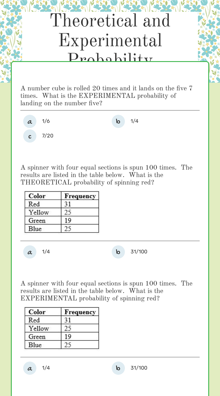 Theoretical And Experimental Probability Worksheet – Pro Worksheet Theoretical And Experimental Probability Worksheet – Pro Worksheet