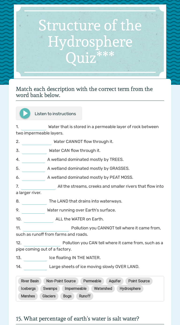 Hydrosphere Worksheet Earth Systems Interacting