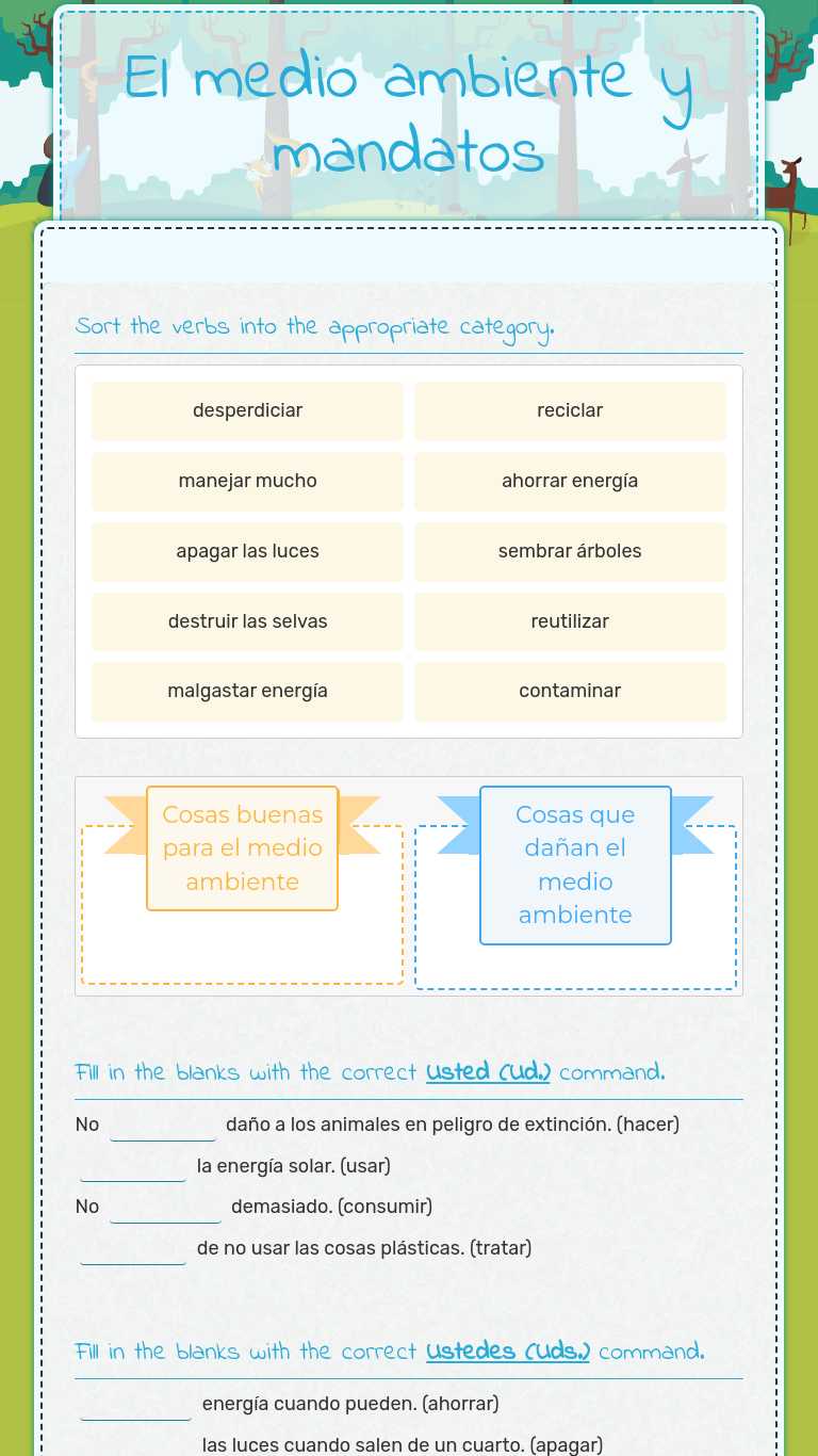 El medio ambiente y mandatos worksheet