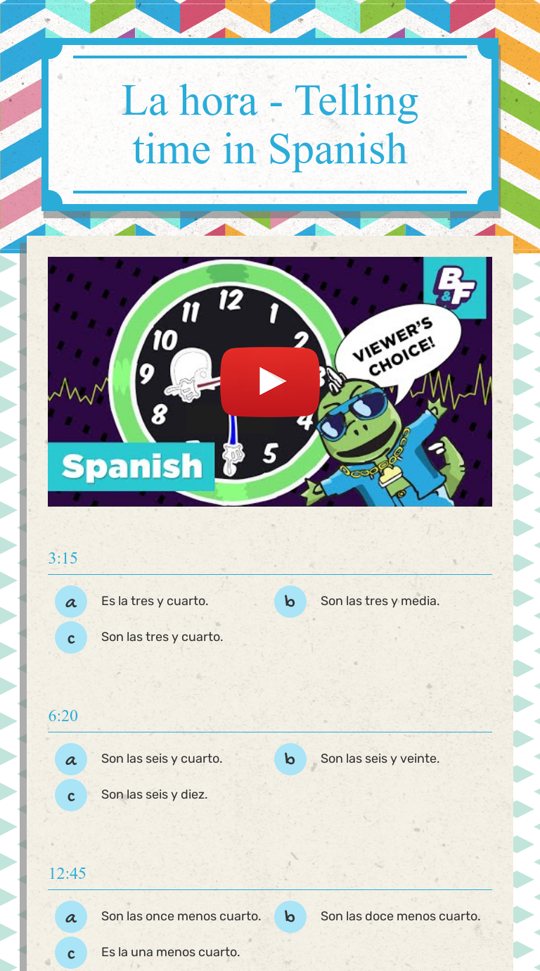 La hora - Telling time worksheet