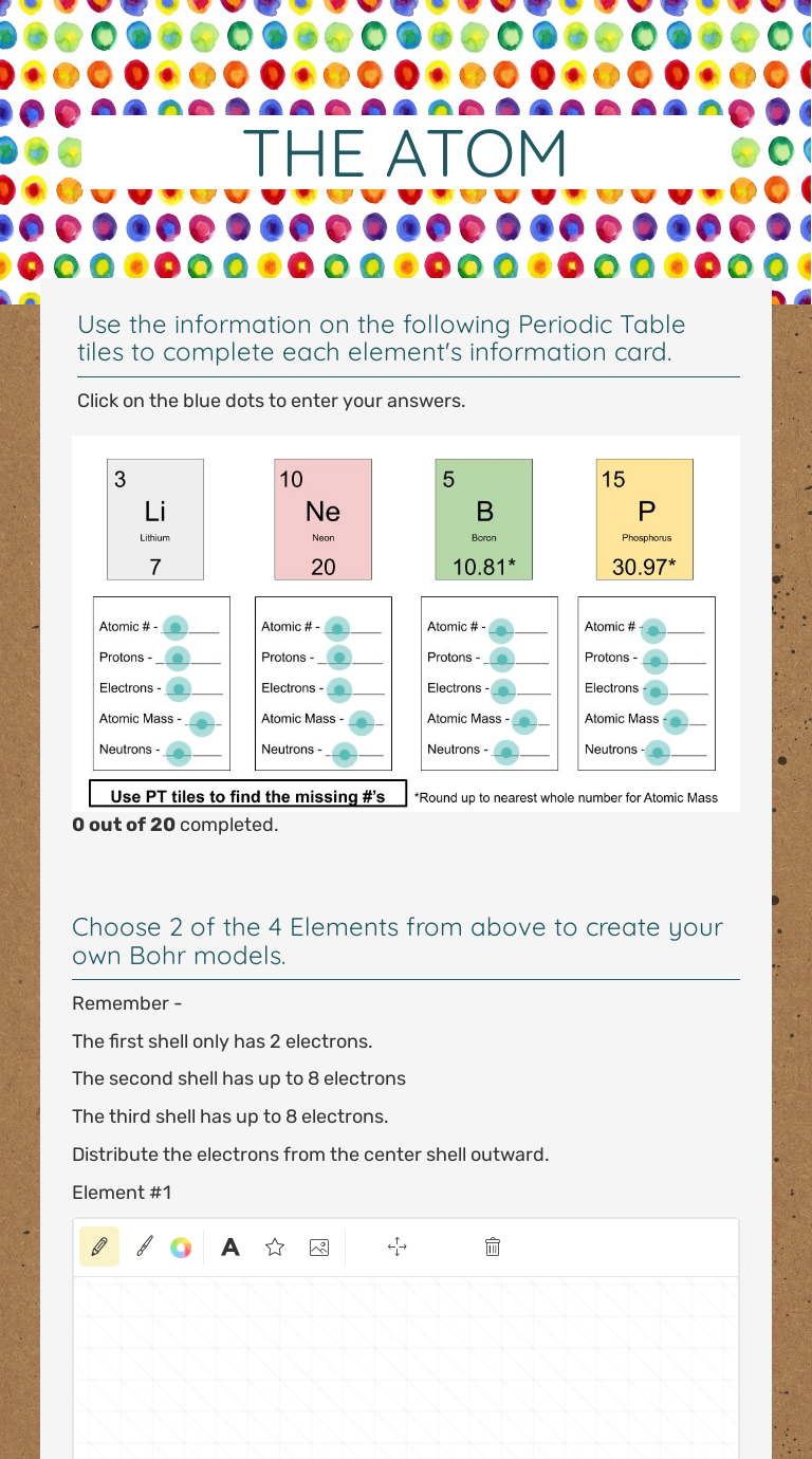 THE ATOM | Interactive Worksheet by Sarah Yore | Wizer.me