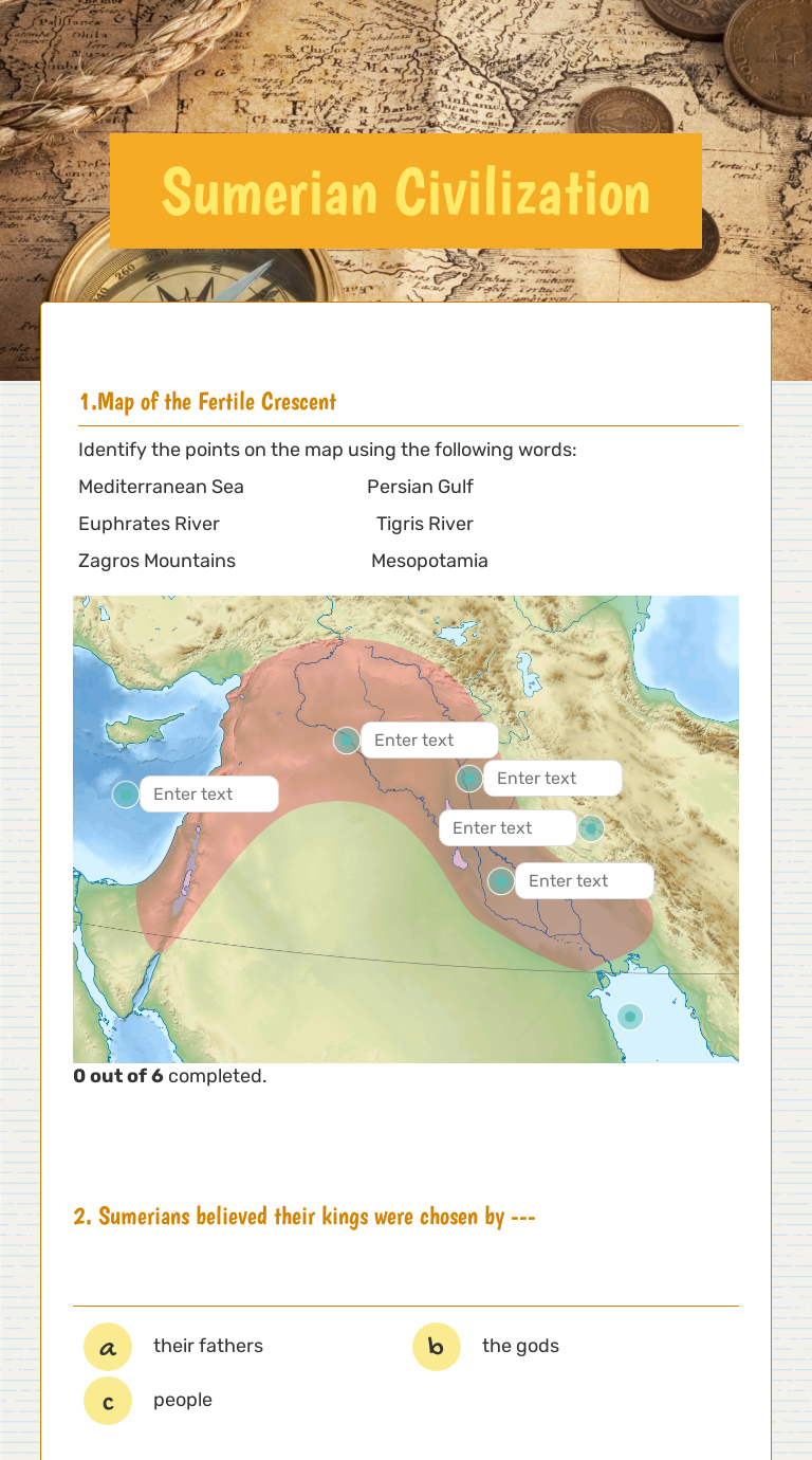 Sumerian Civilization | Interactive Worksheet by Nicole Canter | Wizer.me