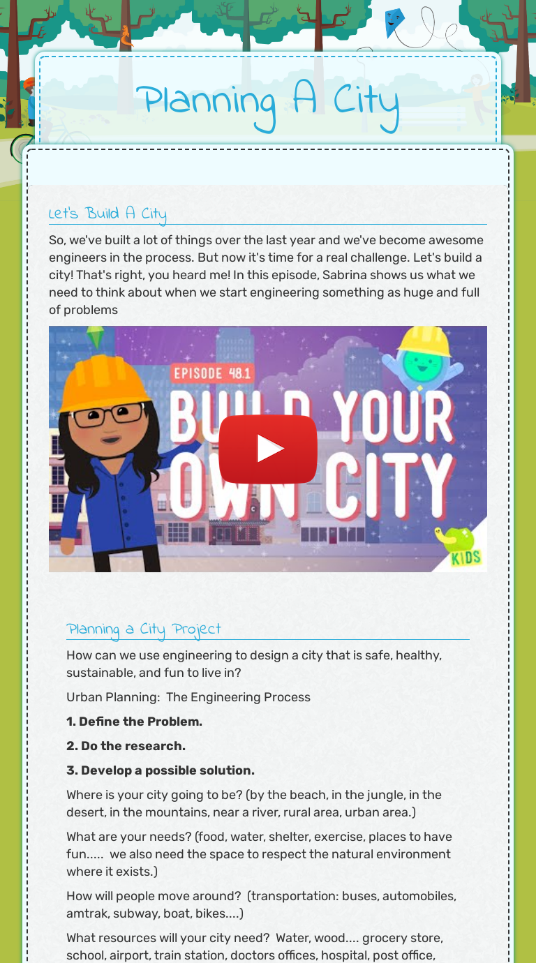 Planning A City Worksheet