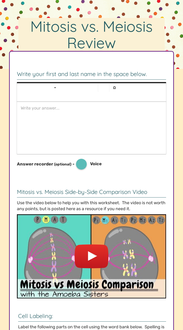 Meiosis Review Worksheet