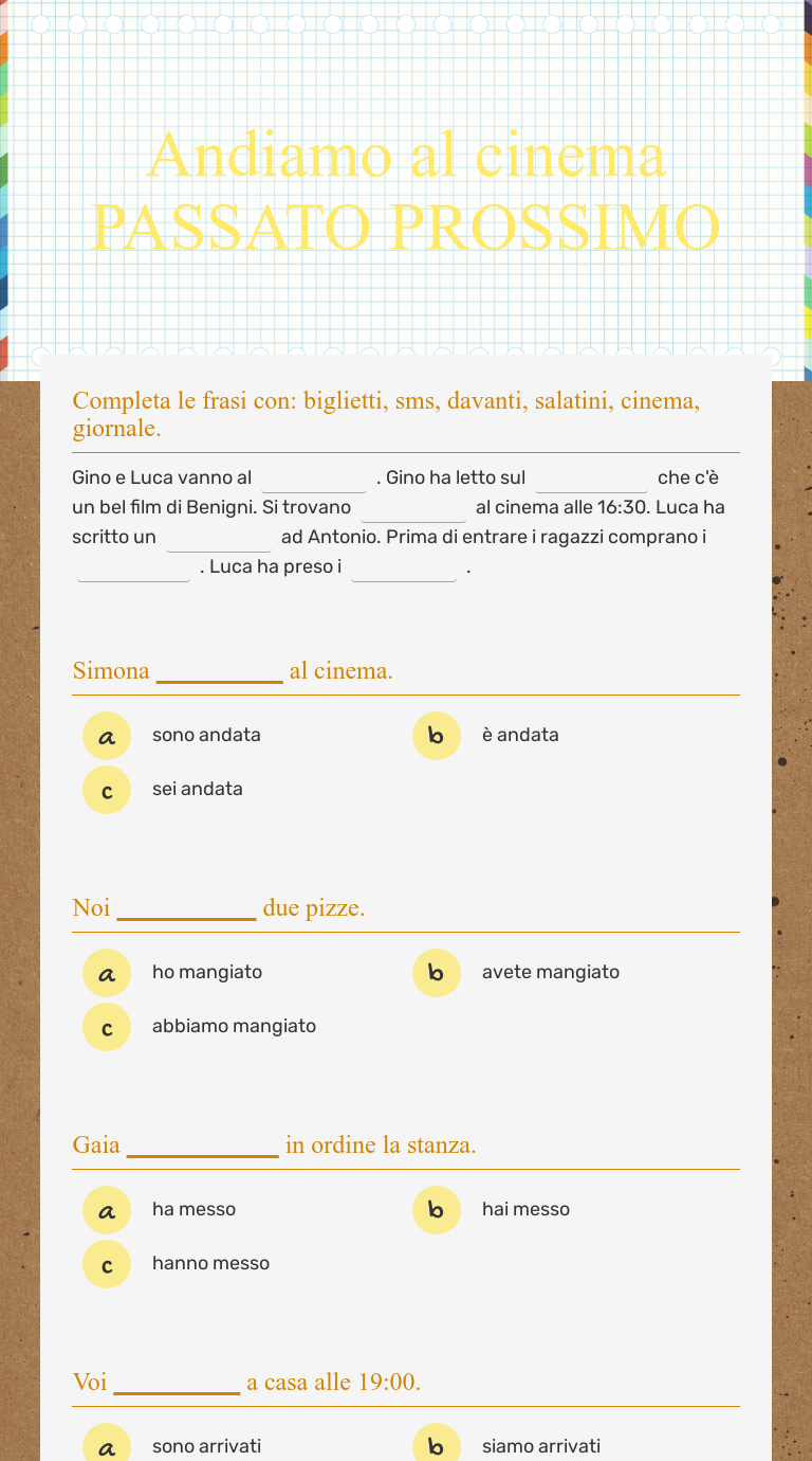 Passato Prossimo Interactive Worksheet