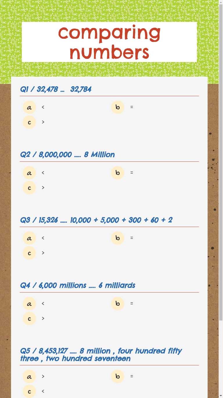 comparing numbers worksheet