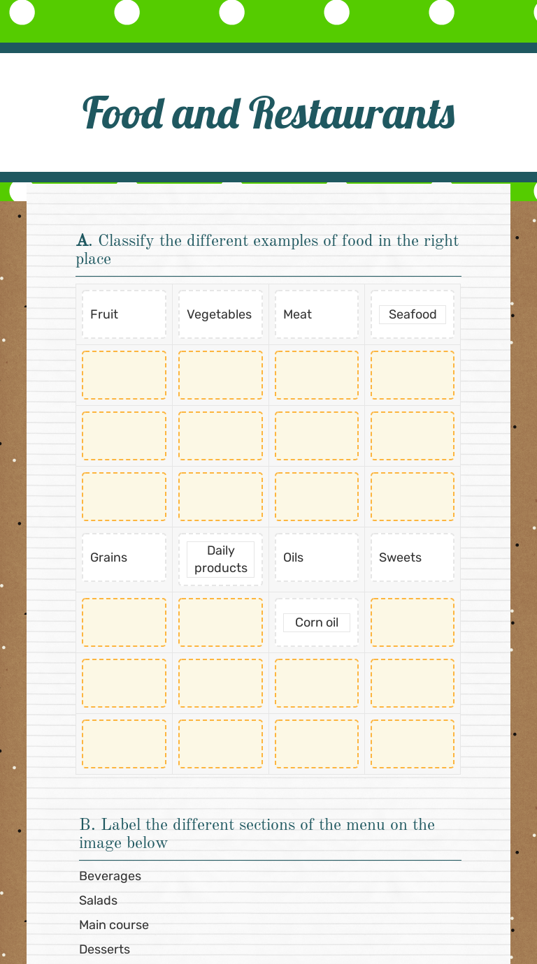 Food and Restaurants | Interactive Worksheet by Anamarija Antunović ...