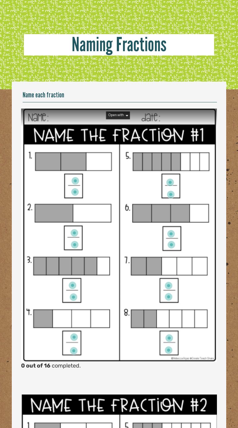 Naming Fractions | Interactive Worksheet by Chase Bowles | Wizer.me