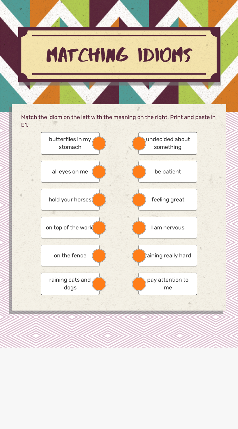 Matching Idioms | Interactive Worksheet by NADIAH NABILAH BINTI MOHD ...