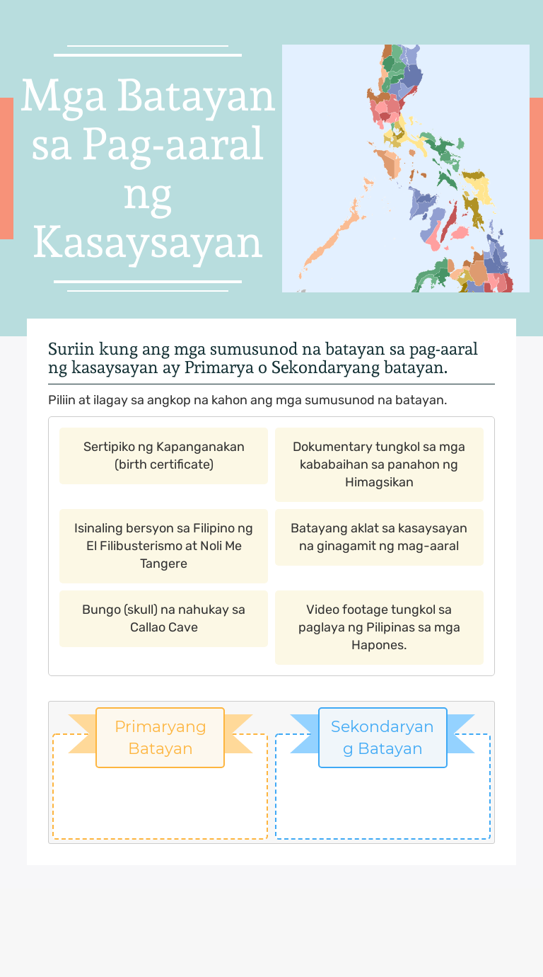 Mga Batayan sa Pag-aaral ng Kasaysayan | Interactive Worksheet by Jessica Lagajeno | Wizer.me