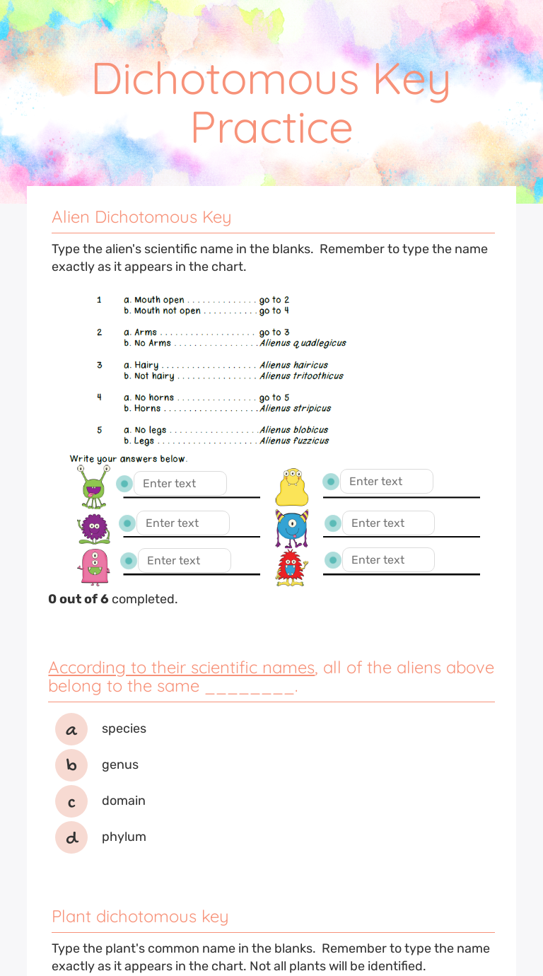 Dichotomous Key Practice worksheet