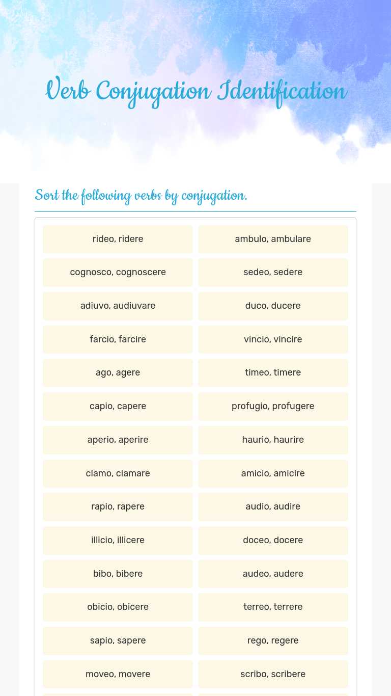 Verb Conjugation Identification worksheet