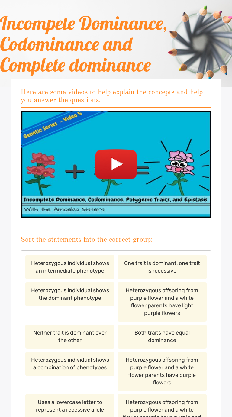 Incomplete Dominance Worksheets