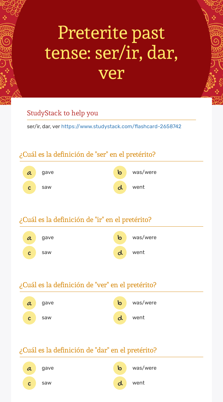 Preterite past tense: ser/ir, dar, ver by Amy Torres | Interactive ...