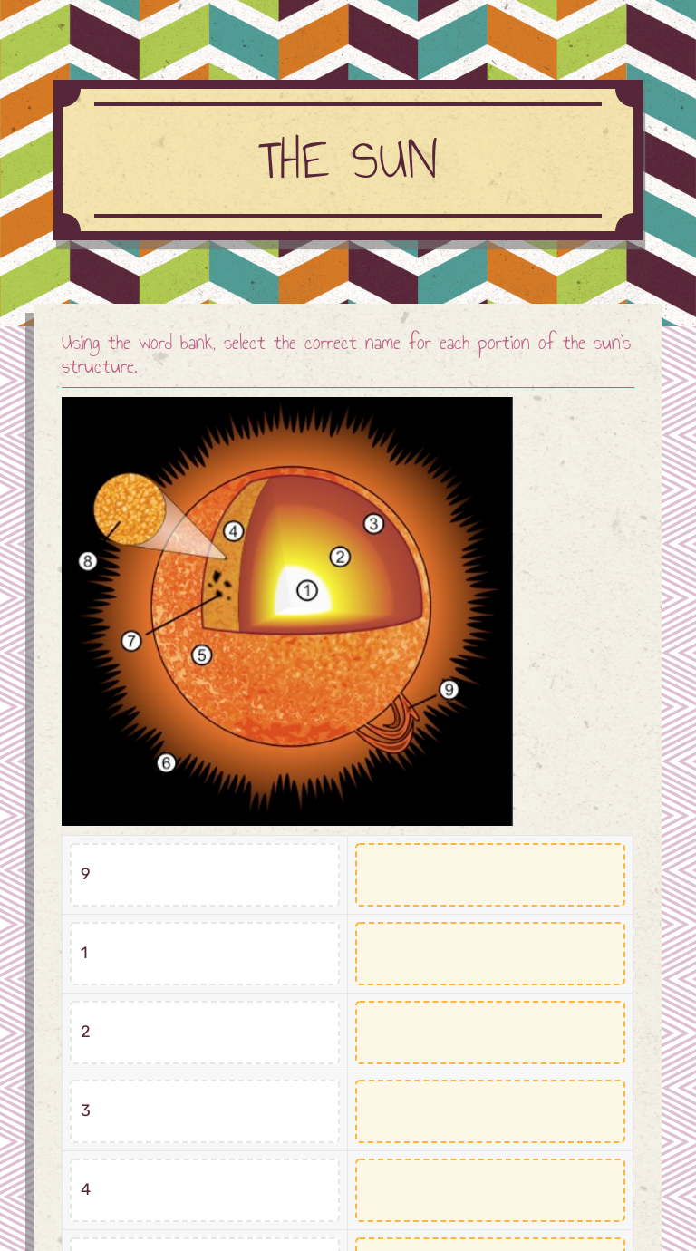 THE SUN | Interactive Worksheet by Kate Hoefer | Wizer.me