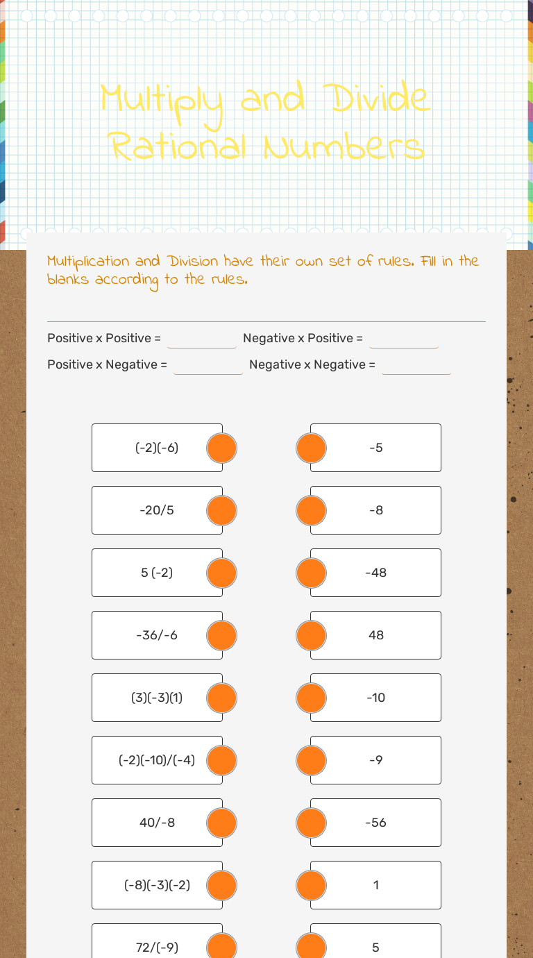 Rational Numbers Worksheet