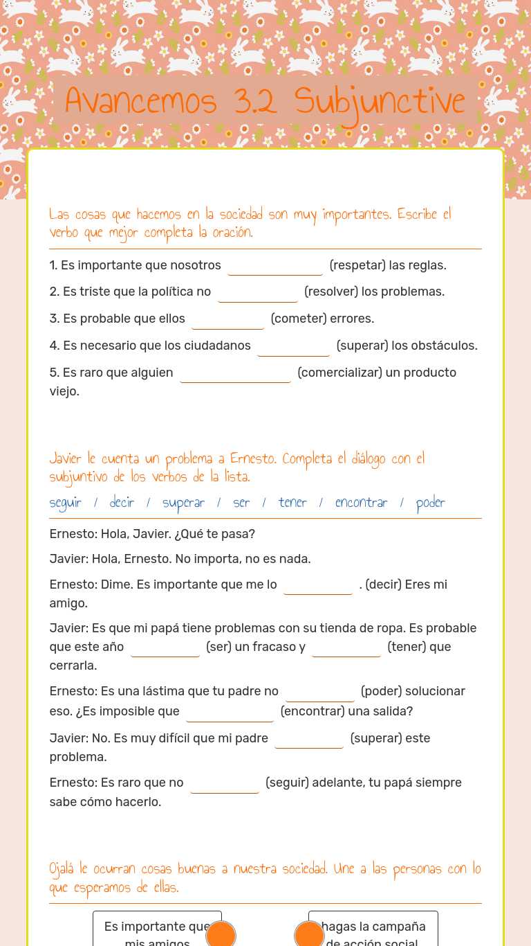 Avancemos 3.2 Subjunctive worksheet
