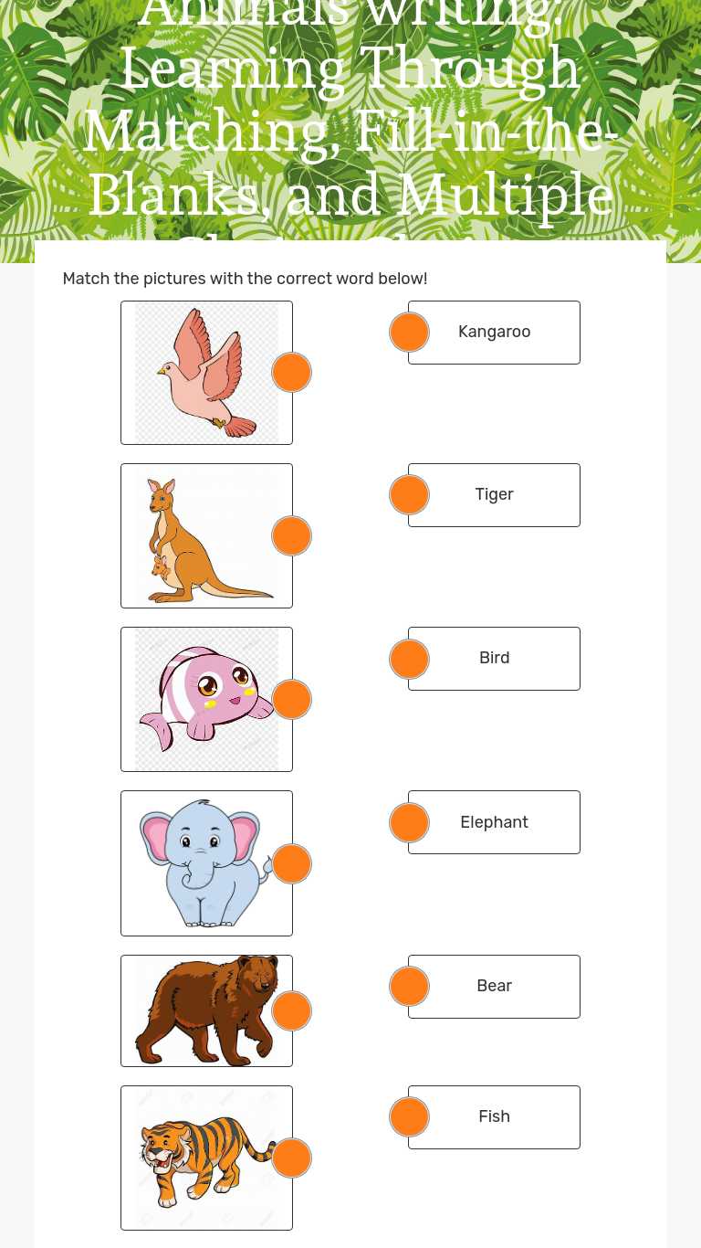 Animal Vocabulary Matching and Identification worksheet