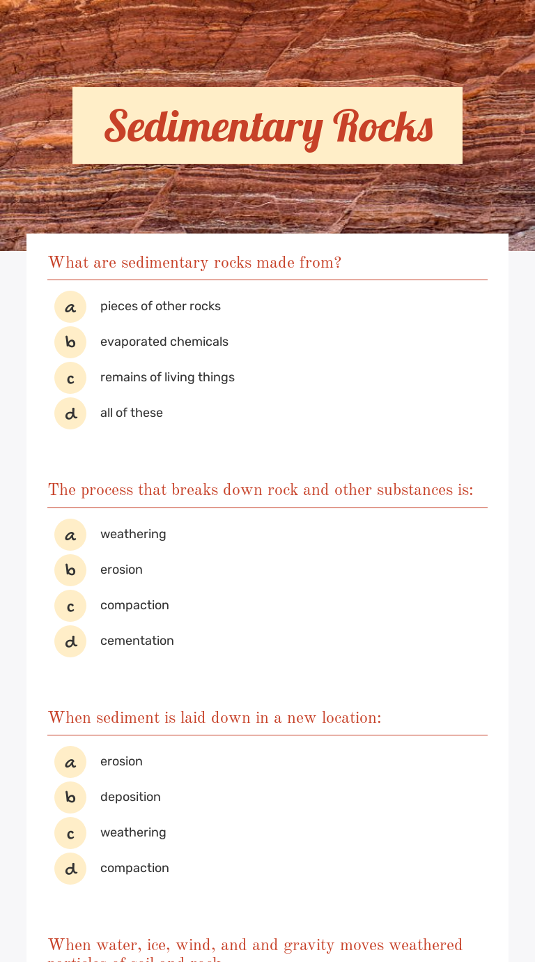 Sedimentary Rocks | Interactive Worksheet by Deanna Harrell | Wizer.me