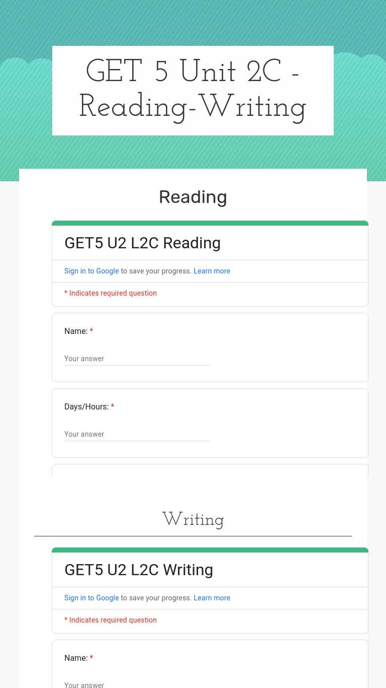 GET 5 Unit 2C - worksheet