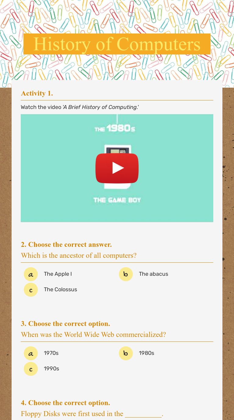 History of Computers | Interactive Worksheet by Natalie Johnson | Wizer.me