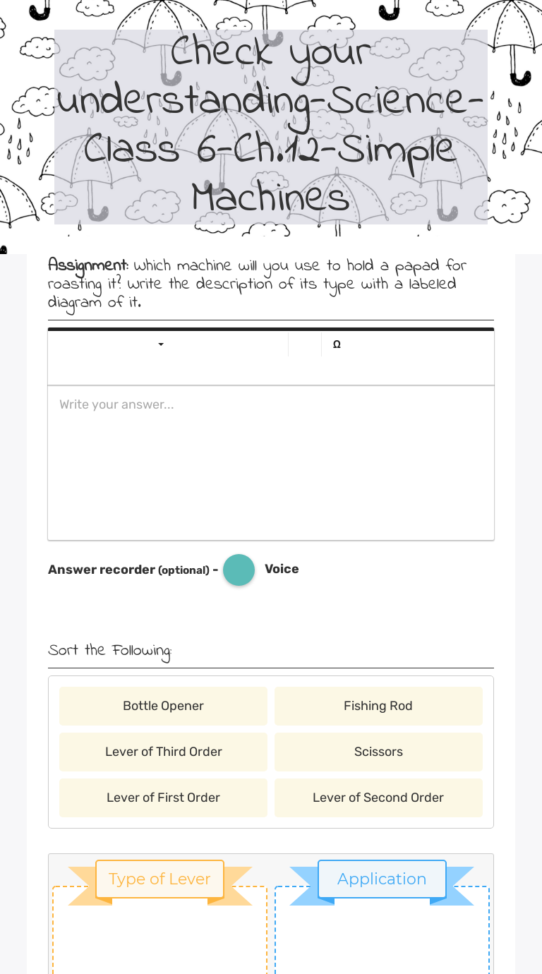 Check your understanding-Science-Class 6-Ch.12-Simple Machines worksheet