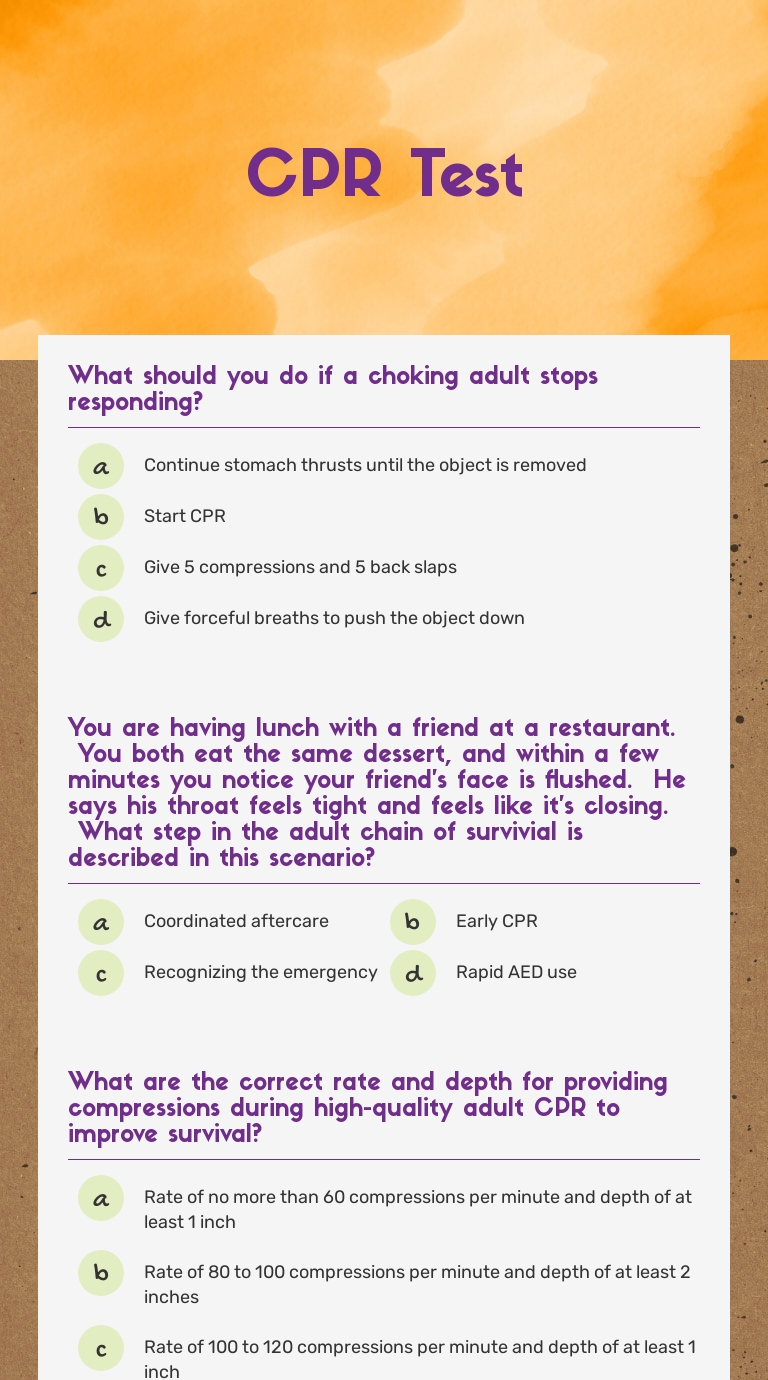CPR Test | Interactive Worksheet by Dallas Neal | Wizer.me
