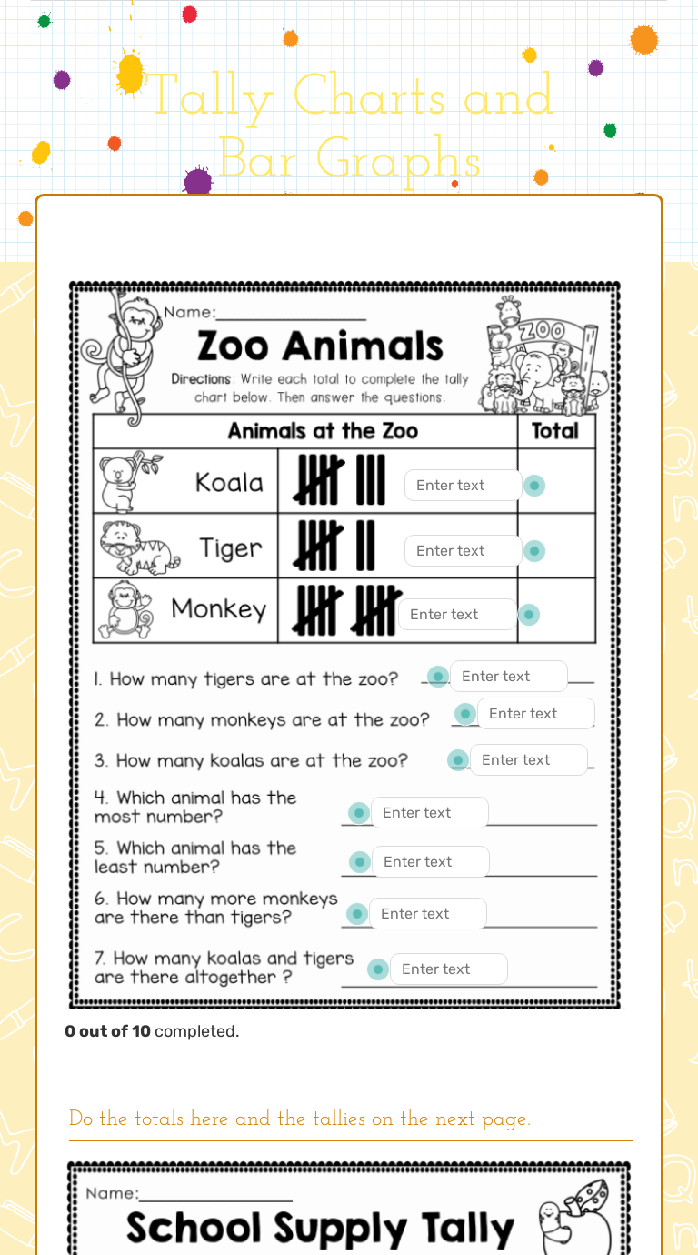 Tally Charts and Bar Graphs by Beverly Albert | Interactive Worksheet ...