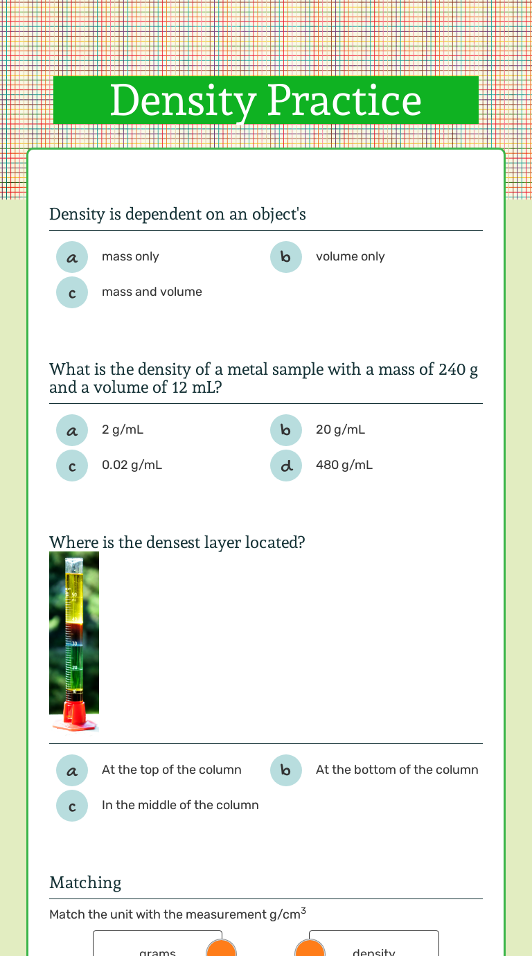 Density Practice | Interactive Worksheet by Mendy Owen | Wizer.me