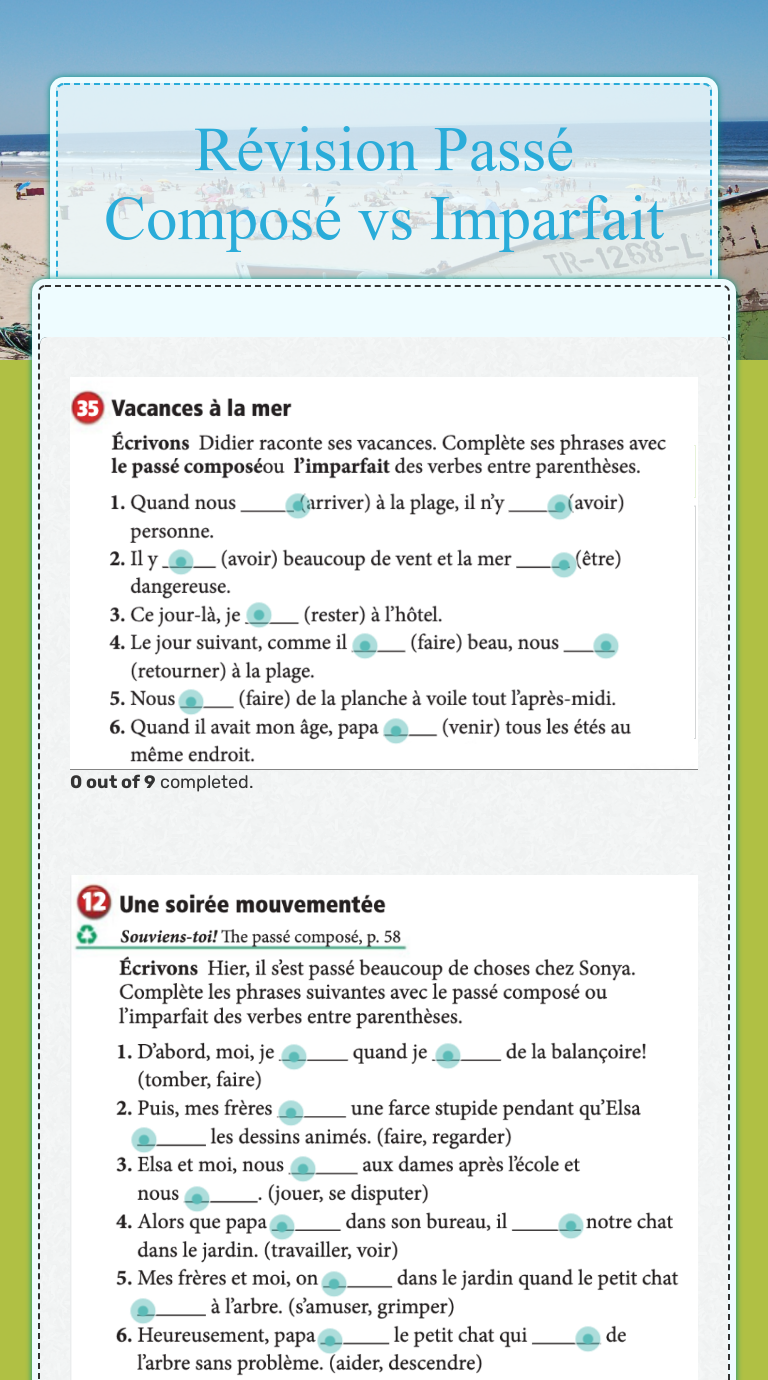 Révision Passé Composé vs Imparfait | Interactive Worksheet by Catie ...