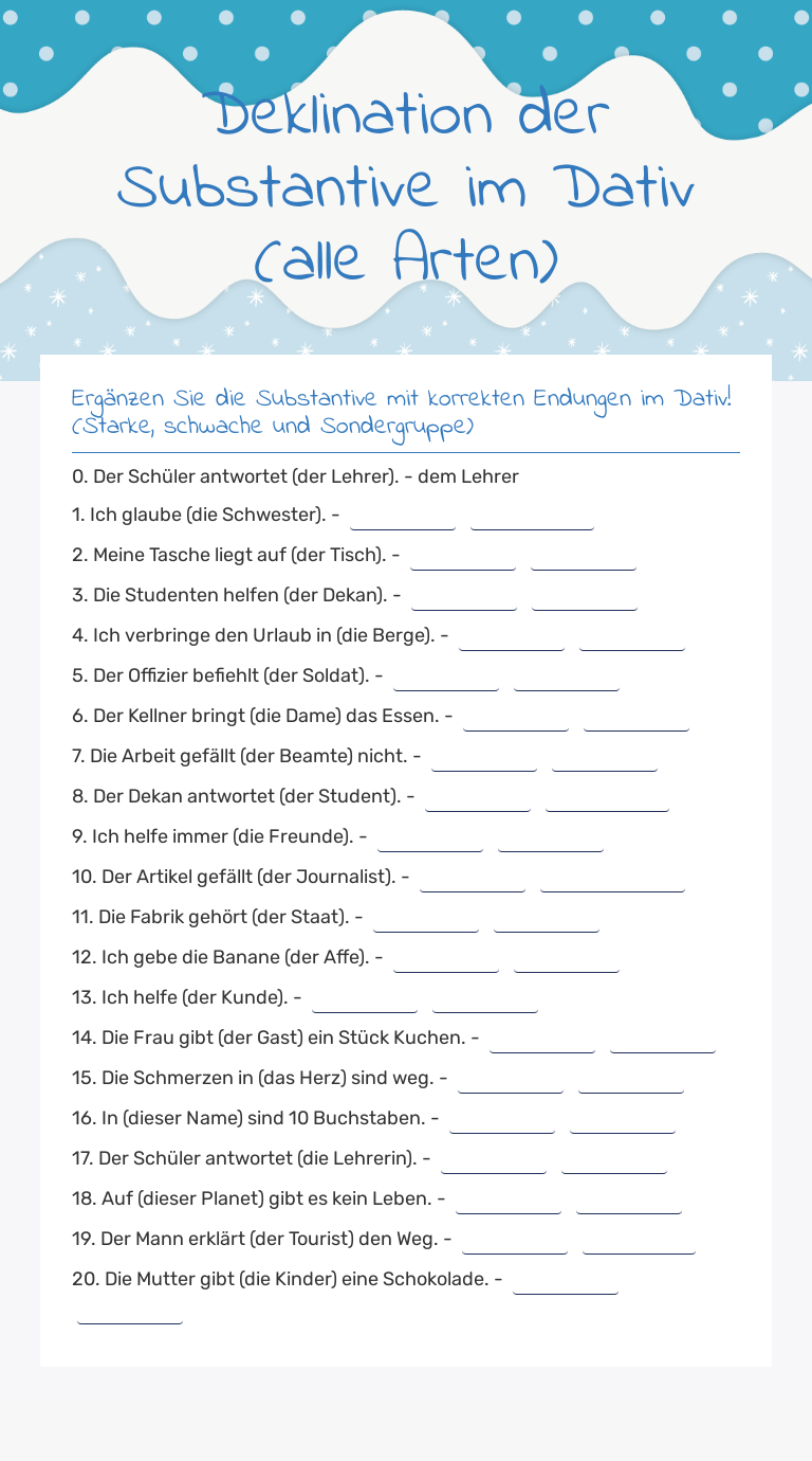 Deklination der Substantive im Dativ (alle Arten) | Interactive ...
