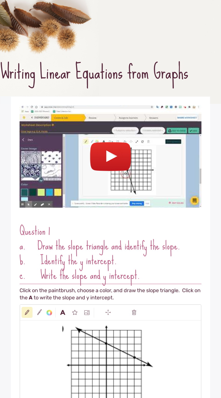 Writing Linear Equations From Graphs Interactive Worksheet By Miss 