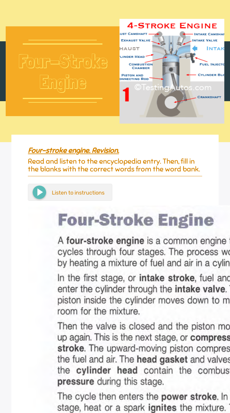 Four-Stroke Engine | Interactive Worksheet by Olli TTHK | Wizer.me