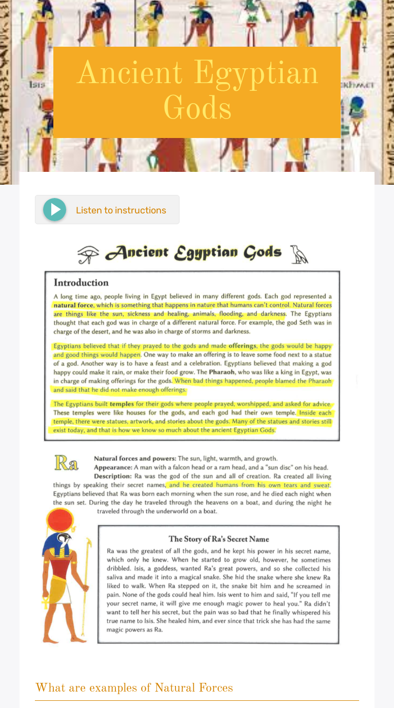 Egyptian Gods Comprehension