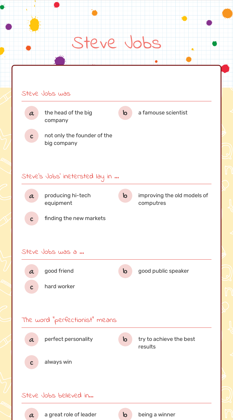 Steve Jobs worksheet