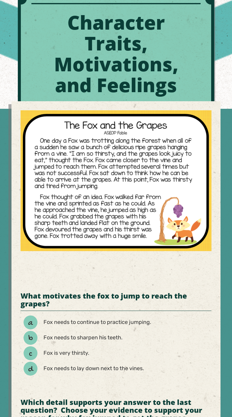 Character Traits, Motivations, and Feelings | Interactive Worksheet by ...